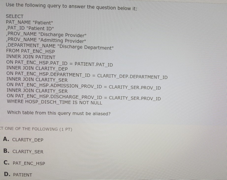 Solved Use the following query to answer the question below | Chegg.com