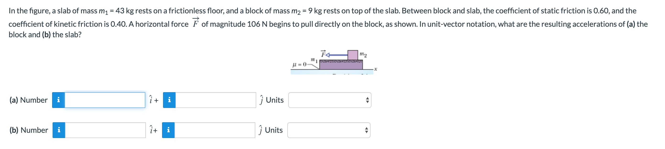 Solved In the figure, a slab of mass m1 = 43 kg rests on a | Chegg.com