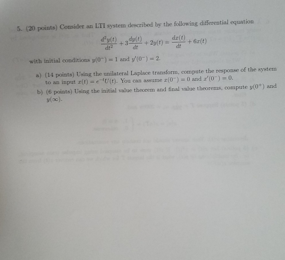 Solved 5. (20 points) Consider an LTI system described by | Chegg.com