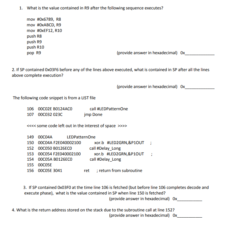 Solved 1. What is the value contained in R9 after the | Chegg.com