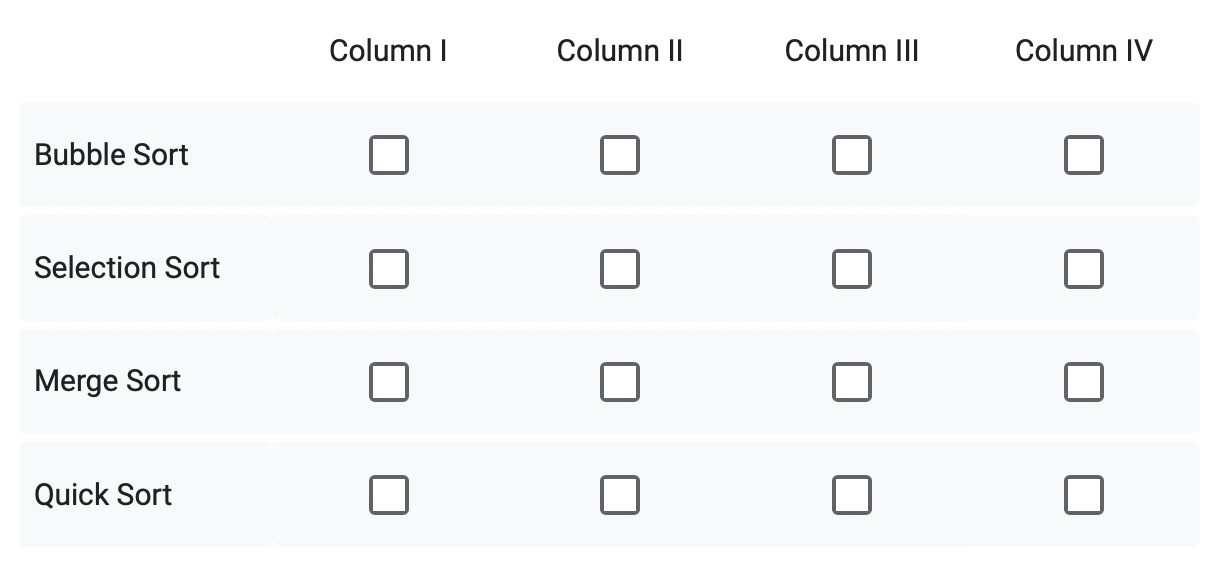 Solved In the following table, you are to examine four | Chegg.com