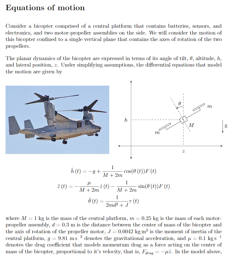 Equations of motion Consider a bicopter comprised of | Chegg.com