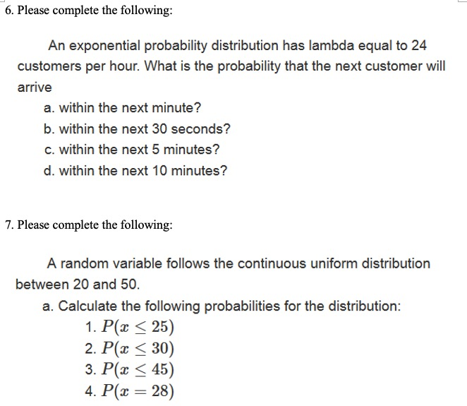 Solved 6. Please complete the following: An exponential | Chegg.com