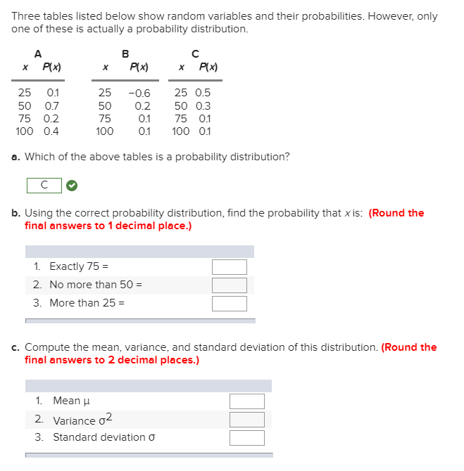 Solved Three tables listed below show random variables and | Chegg.com