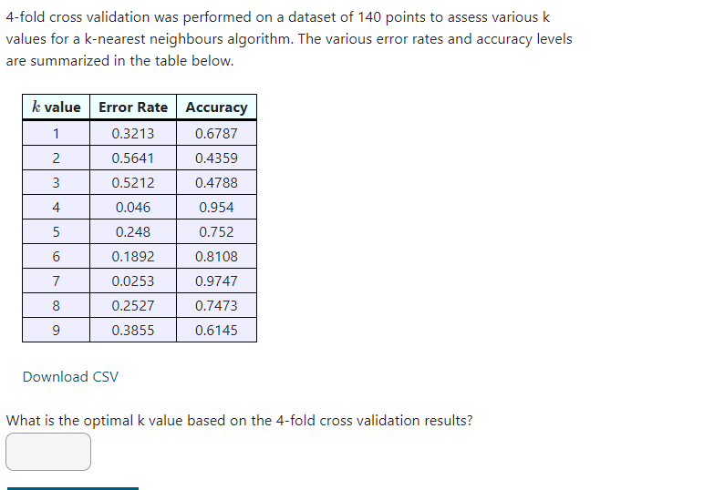 Solved 4 Fold Cross Validation Was Performed On A Dataset