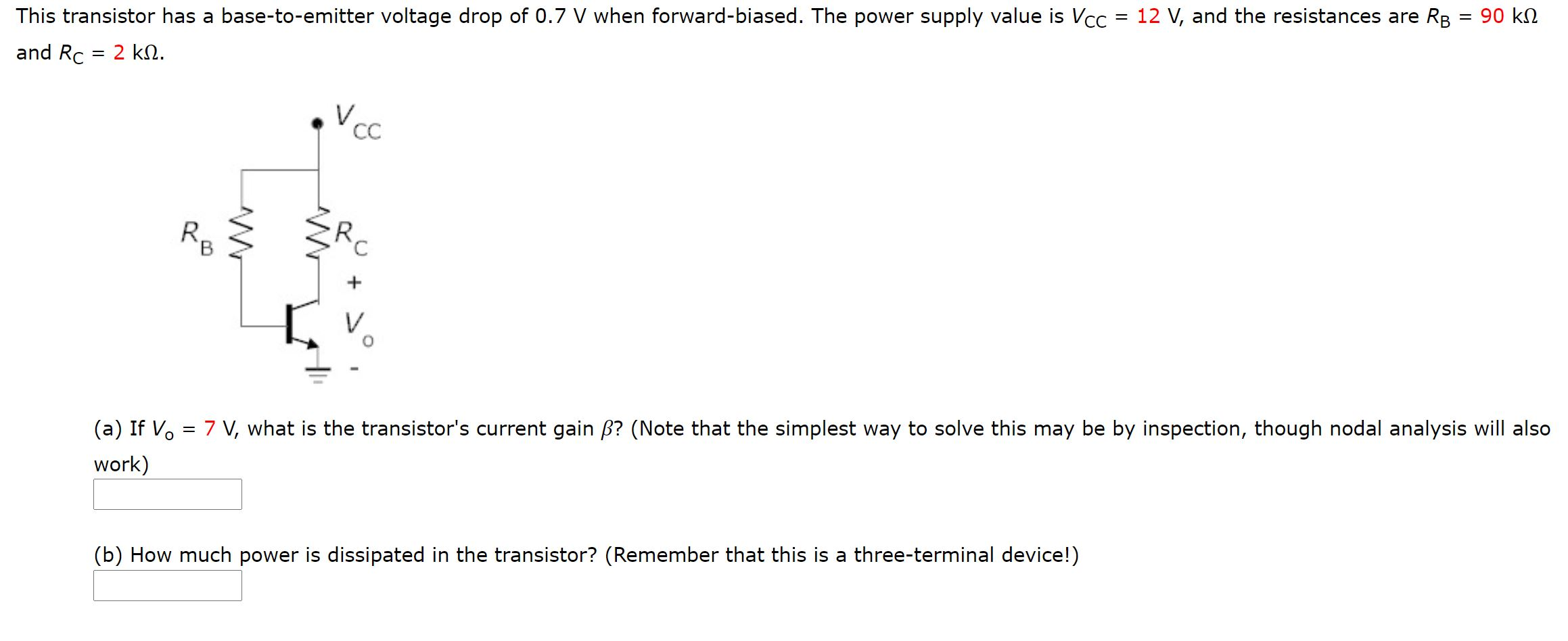 Solved This transistor has a base-to-emitter voltage drop of | Chegg.com