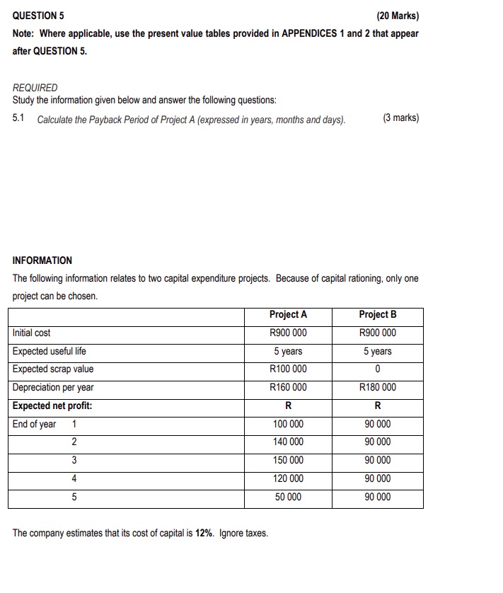 Solved QUESTION 5 (20 Marks) Note: Where applicable, use the | Chegg.com