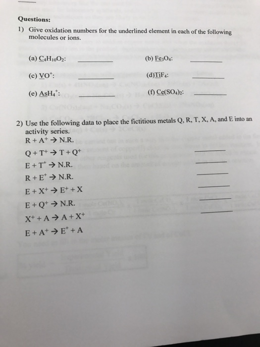 Solved Give oxidation numbers for the underlined element in | Chegg.com