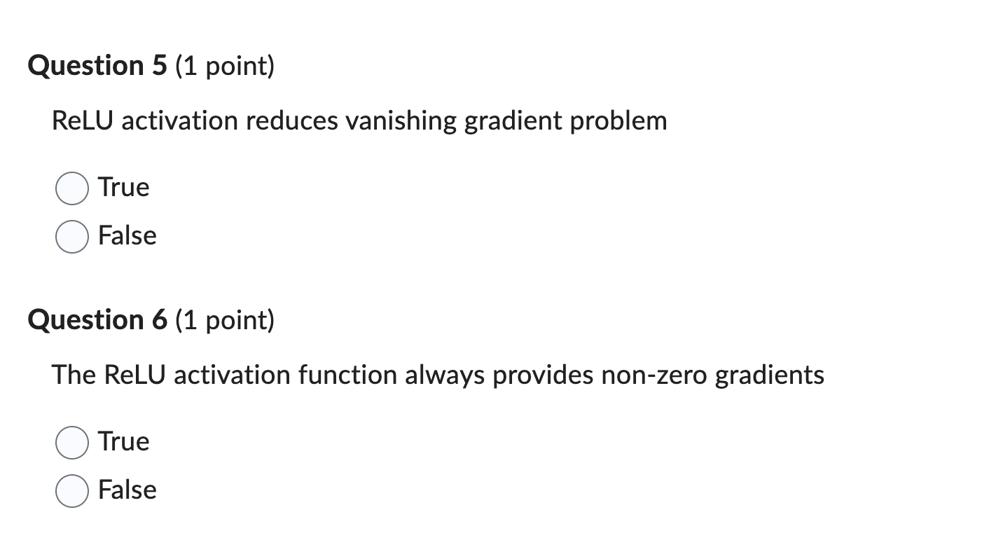 Solved ReLU activation reduces vanishing gradient problem | Chegg.com