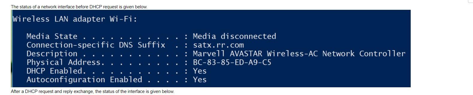 Solved The status of a network interface before DHCP request | Chegg.com
