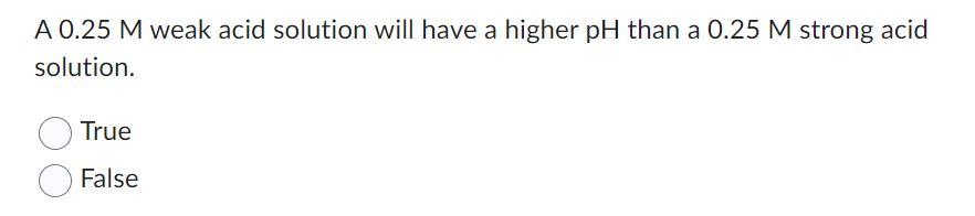 Solved A 0.25M weak acid solution will have a higher pH than | Chegg.com