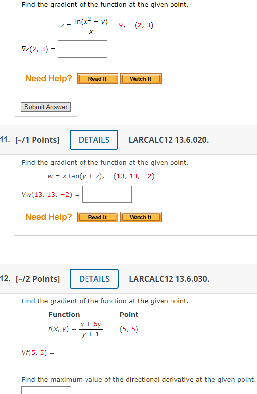 Solved Find the gradient of the function at the given point. | Chegg.com