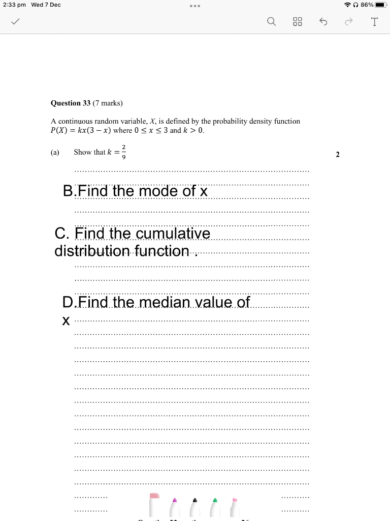 Solved A Continuous Random Variable X Is Defined By The 4207