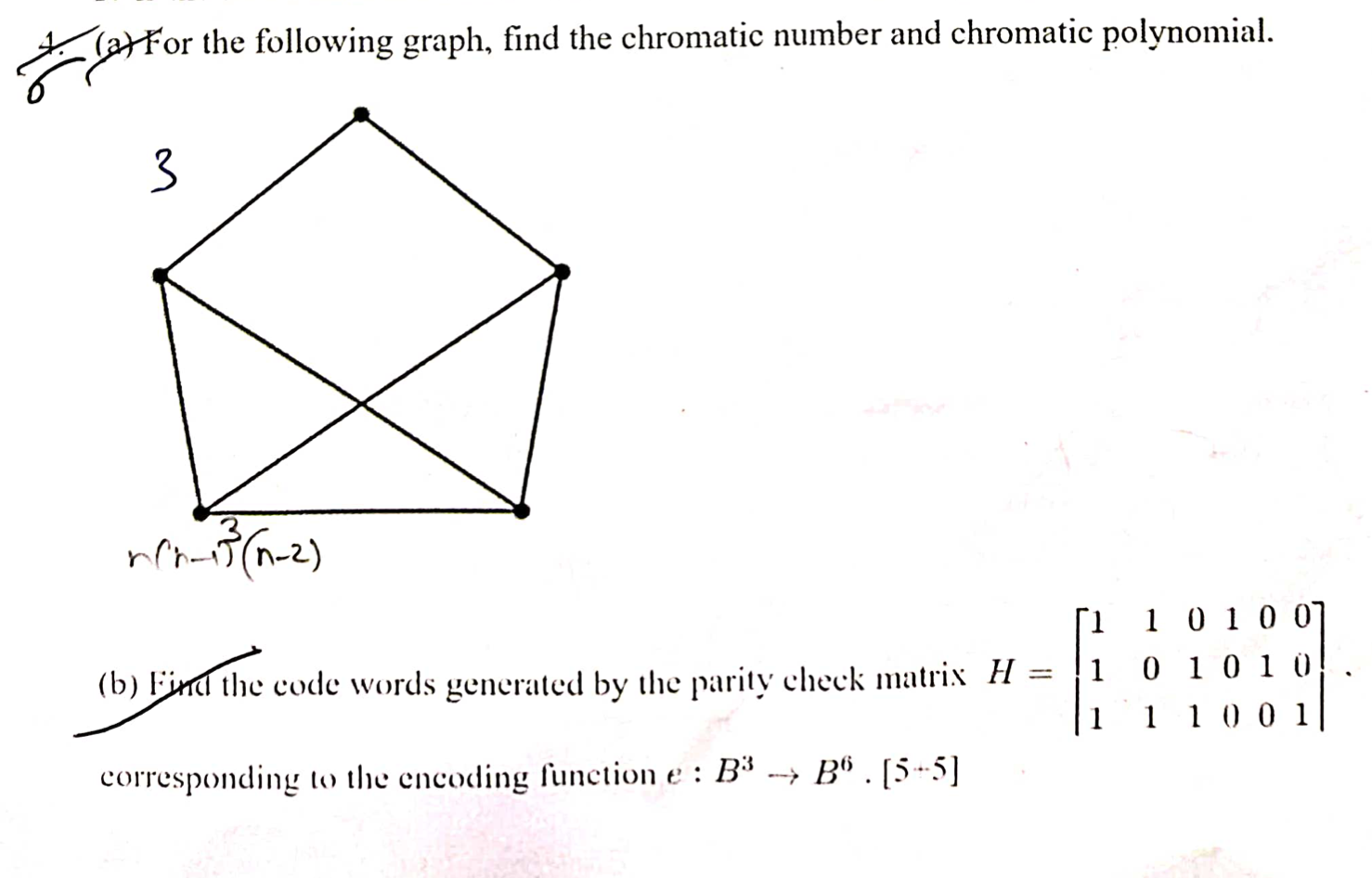 4. (a) For the following graph, find the chromatic | Chegg.com