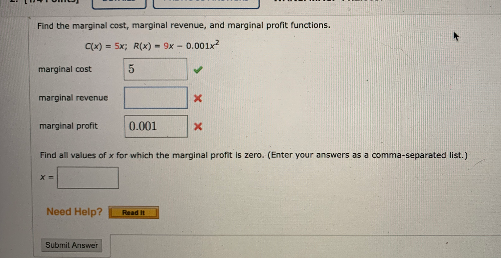 Solved Find the marginal cost, marginal revenue, and | Chegg.com
