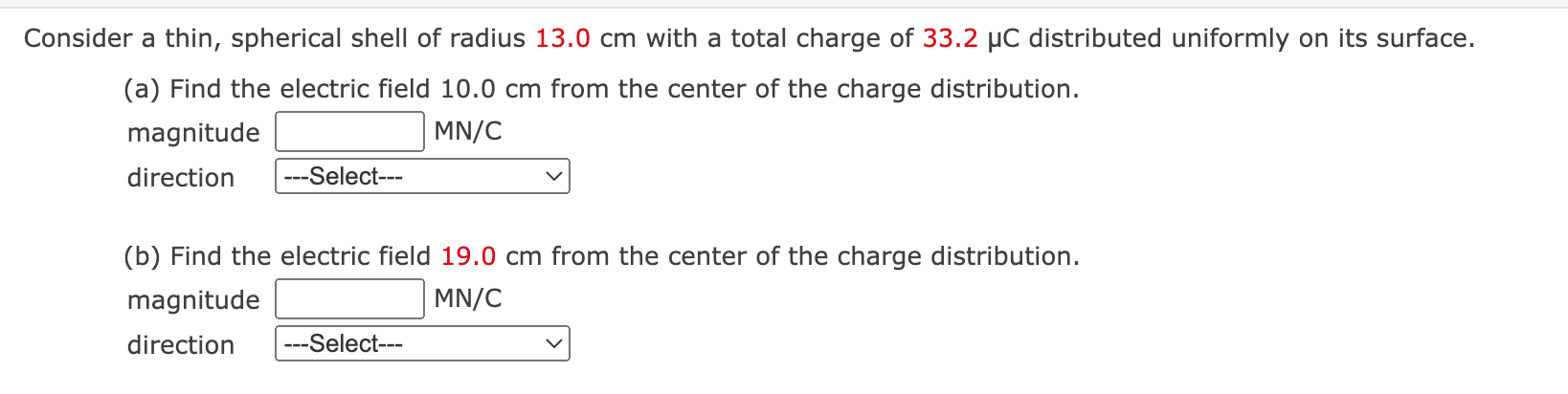Solved Consider a thin, spherical shell of radius 13.0 cm | Chegg.com