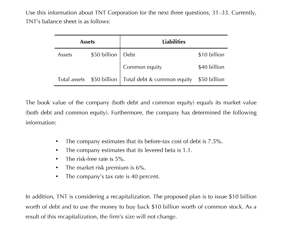Solved Use this information about TNT Corporation for the | Chegg.com