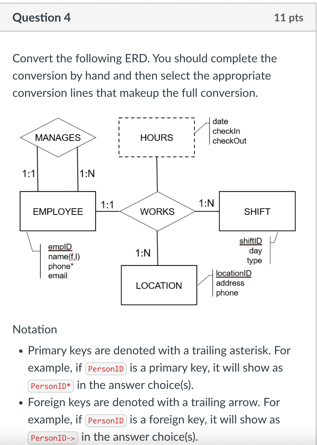 Solved - Foreign keys are denoted with a trailing arrow. | Chegg.com