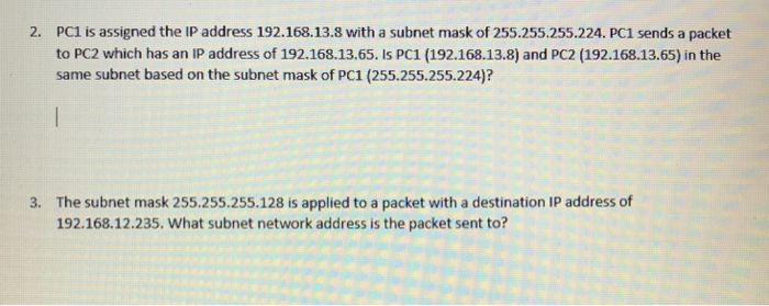 Solved PC1 is assigned the IP address 192.168.13.8 with a | Chegg.com