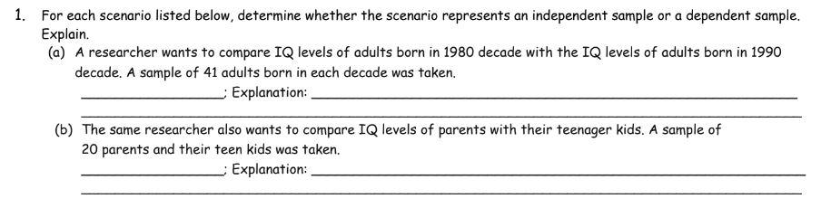 Solved 1. For each scenario listed below, determine whether | Chegg.com