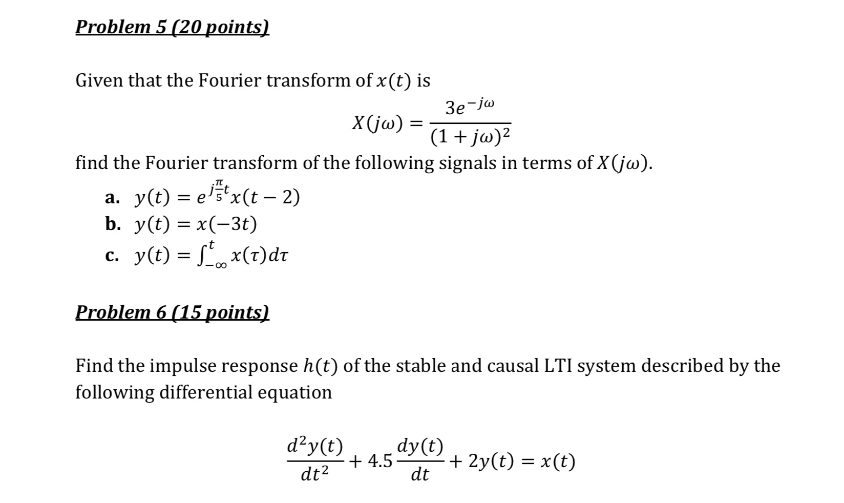 Solved Problem 5 20 Points Given That The Fourier