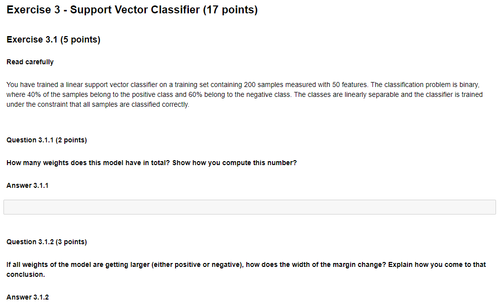 Solved Exercise 3 - Support Vector Classifier (17 points) | Chegg.com