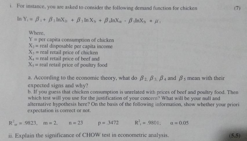 Solved i. For instance, you are asked to consider the | Chegg.com