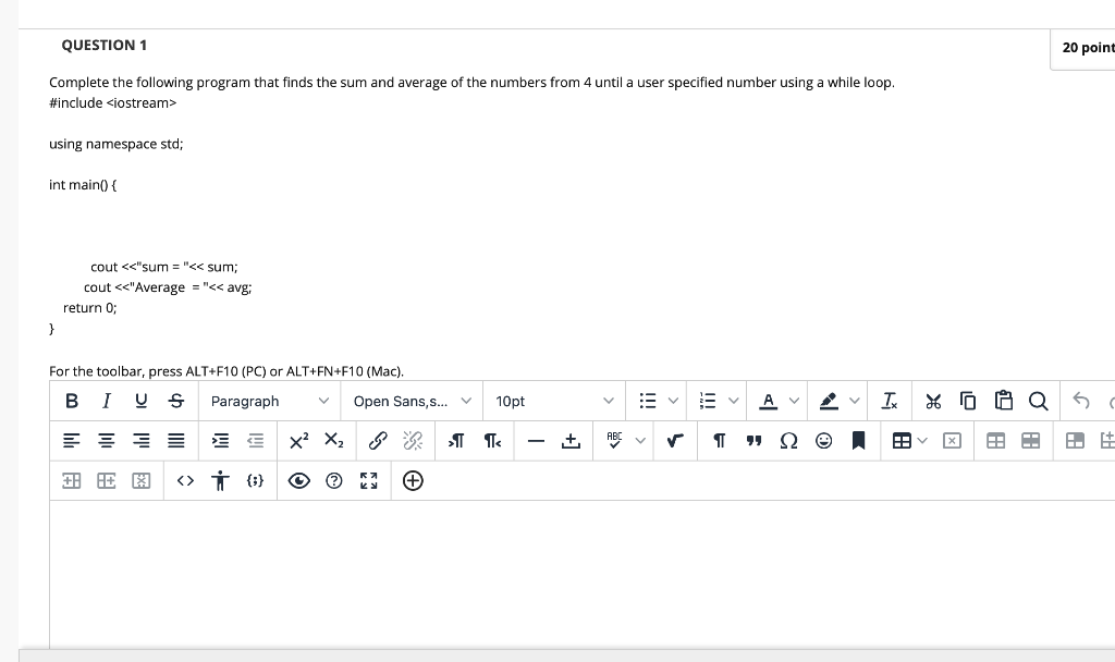 Solved QUESTION 1 20 point Complete the following program | Chegg.com
