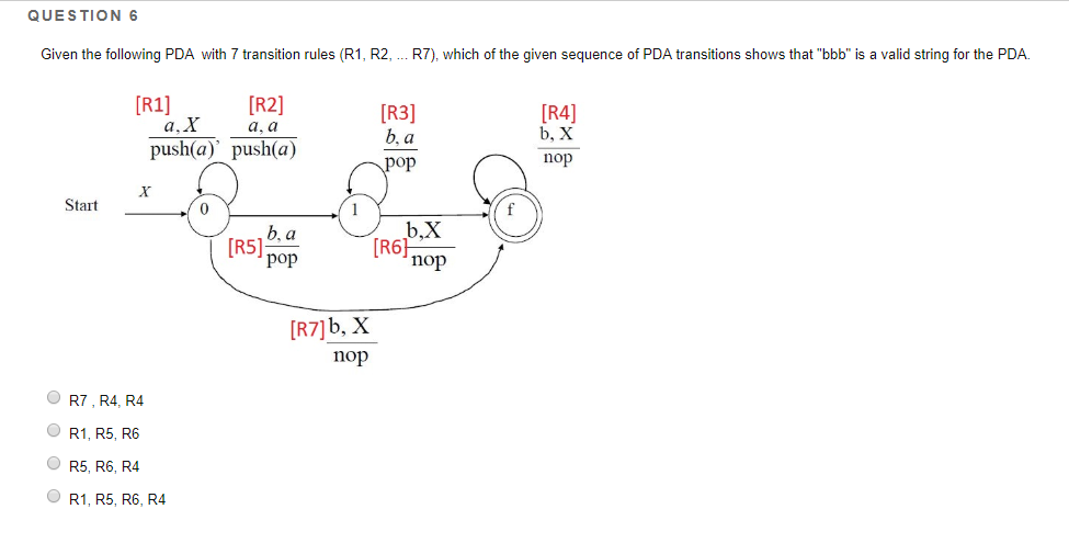 Solved QUESTION 6 Given the following PDA with 7 transition | Chegg.com Solved QUESTION 6 Given the following PDA with 7 transition | Chegg.com