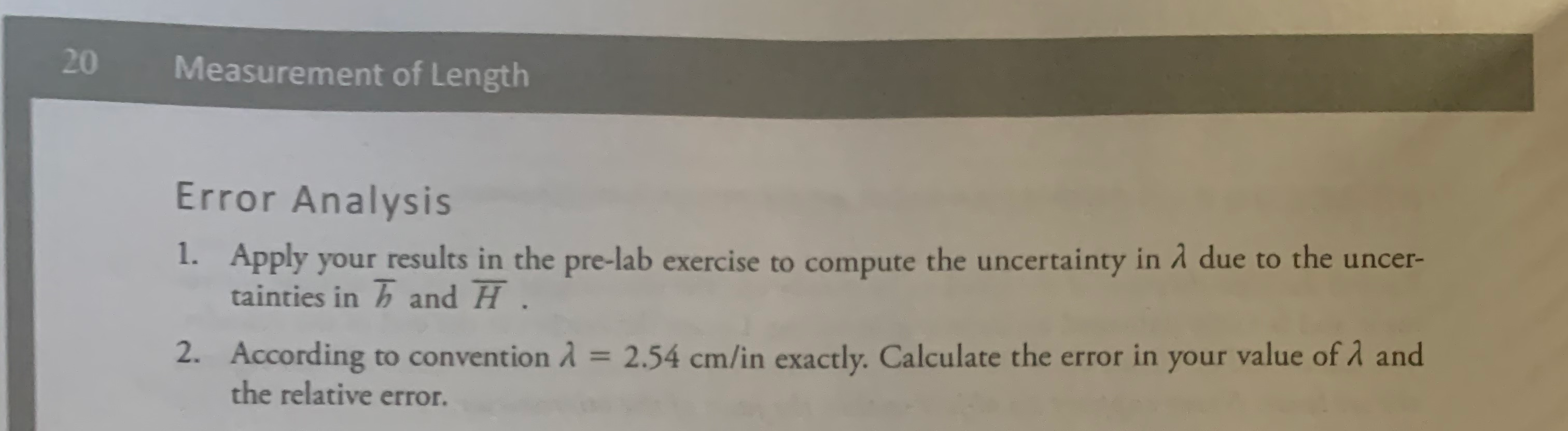 Solved 20 Measurement of Length Error Analysis 1. Apply your | Chegg.com