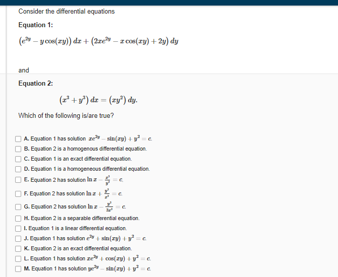 Solved Consider the differential equations Equation 1: (e2y | Chegg.com