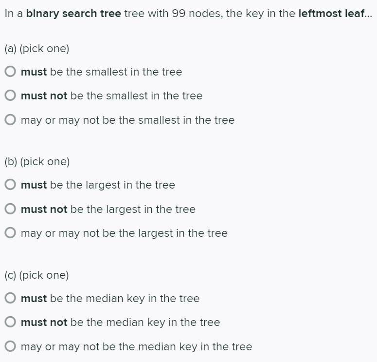 Solved In a binary search tree tree with 99 nodes, the key | Chegg.com