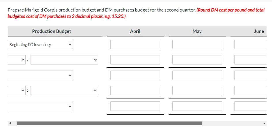 Solved Prepare Marigold Corp.'s production budget and DM | Chegg.com