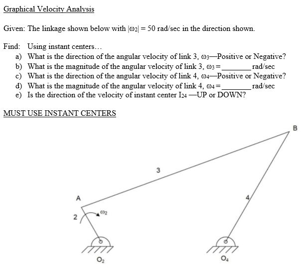 Graphical Velocity Analysis Given: The linkage shown | Chegg.com