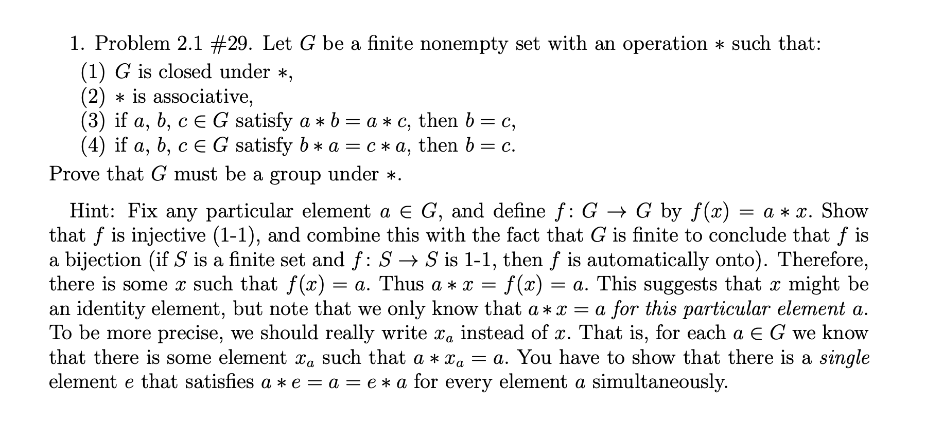 Solved 1 Problem 2129 Let G Be A Finite Nonempty Set 