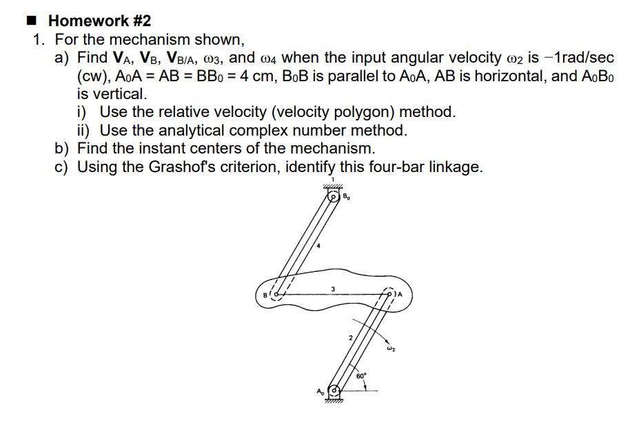 Solved Homework #2For the mechanism shown,aVA,VB,VBA,ω3, | Chegg.com