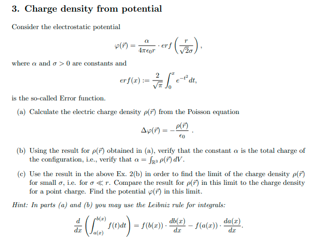 Solved 3. Charge density from potential Consider the | Chegg.com