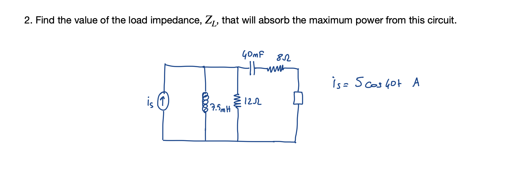 Solved Find the value of the load impedance, ZL, ﻿that will | Chegg.com