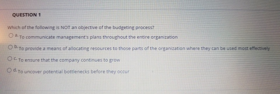 Solved QUESTION 1 Which of the following is NOT an objective | Chegg.com
