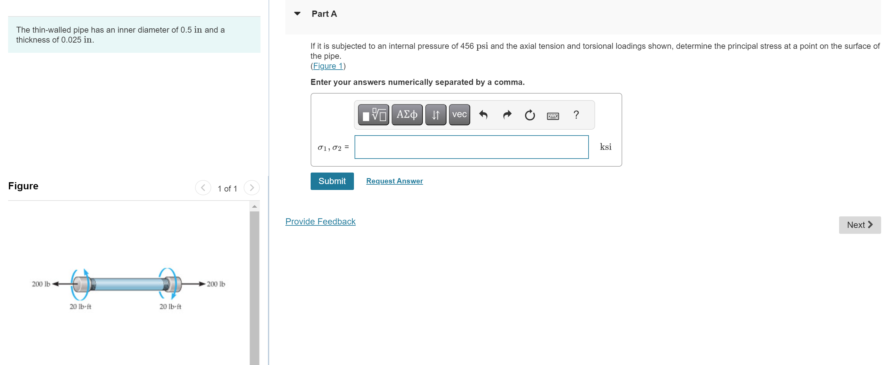 Solved The thin-walled pipe has an inner diameter of 0.5 ﻿in | Chegg.com