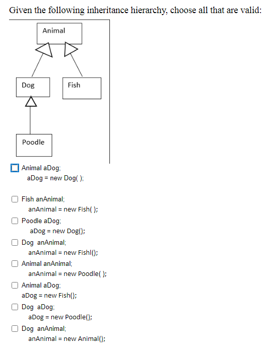 Solved Given the following inheritance hierarchy, choose all | Chegg.com