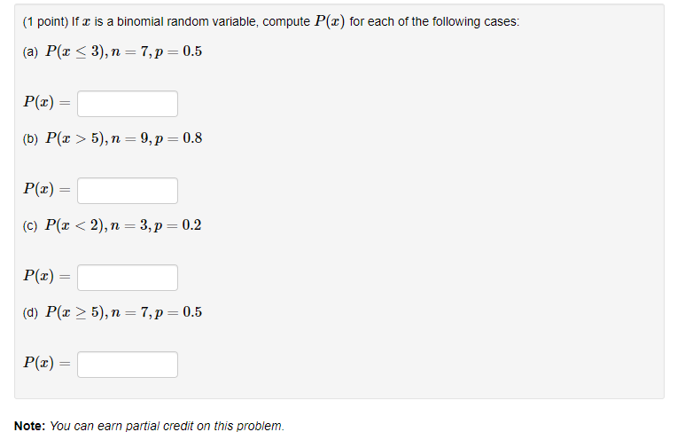 Solved (1 point) If z is a binomial random variable, compute | Chegg.com
