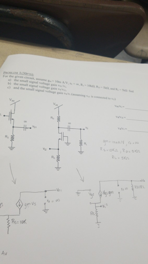 Solved PROBLEM 1 (30PTS) For the given circuit, assume g 10m | Chegg.com