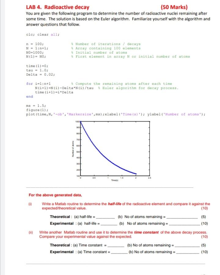 Solved LAB 4. Radioactive decay (50 Marks) You are given the | Chegg.com
