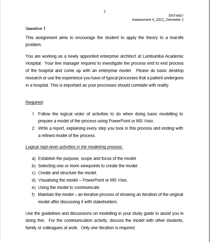 Solved 2 ENT4801 Assessment 4_2022_Semester 2 Question 1 | Chegg.com