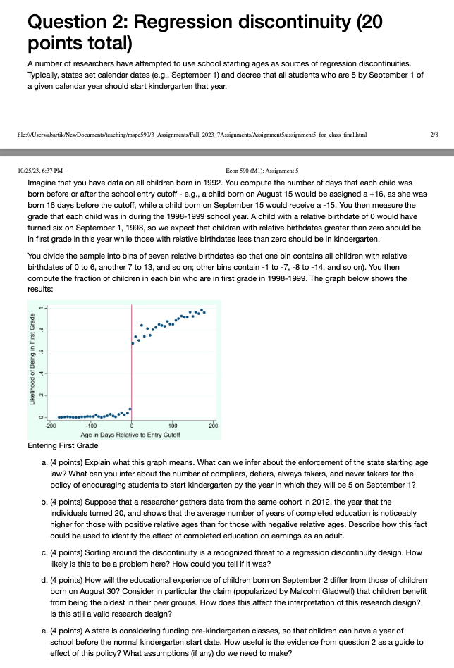 Solved Question 2: Regression discontinuity (20 points | Chegg.com