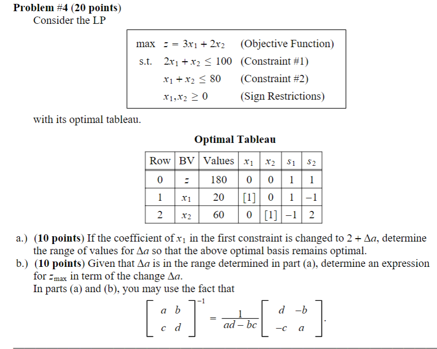 Problem \#4 (20 points) Consider the LP with its | Chegg.com Problem \#4 (20 points) Consider the LP with its | Chegg.com