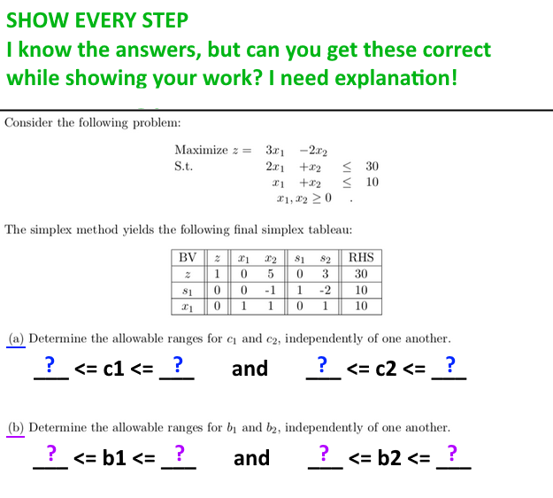 LINEAR PROGRAMMING Simplex Method/Tableau --> | Chegg.com