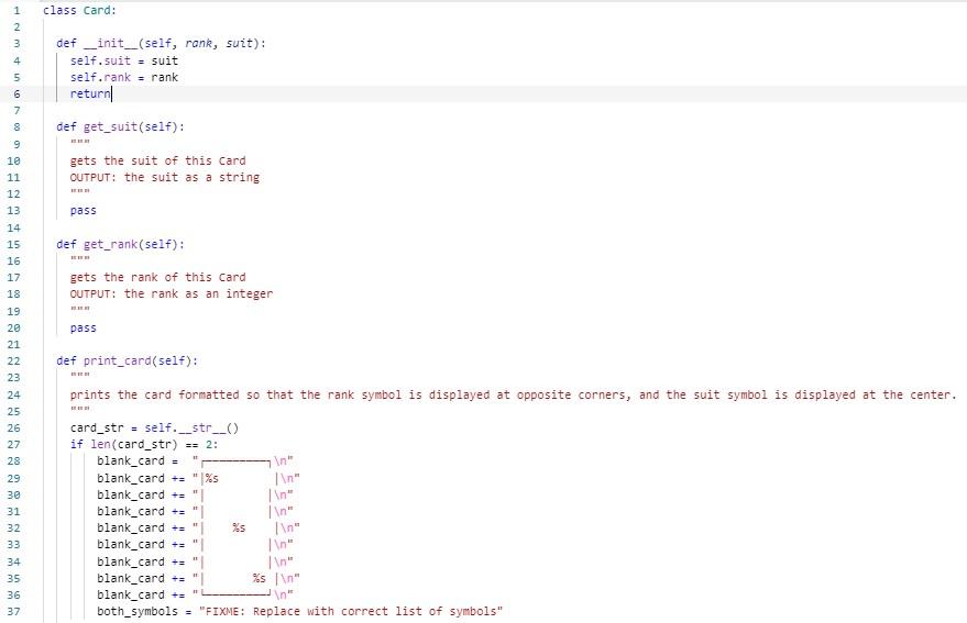 Solved Finish the implementation of the Card class. You must | Chegg.com