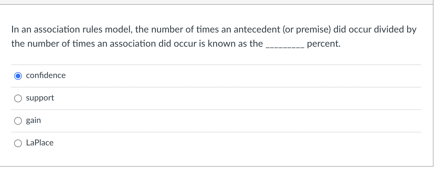 Solved In an association rules model, the number of times an | Chegg.com